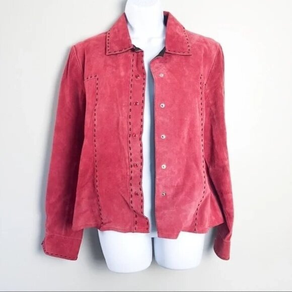 Bernardo | Jackets & Coats | Bernardo Red Contrast Stitch Suede Jacket ...